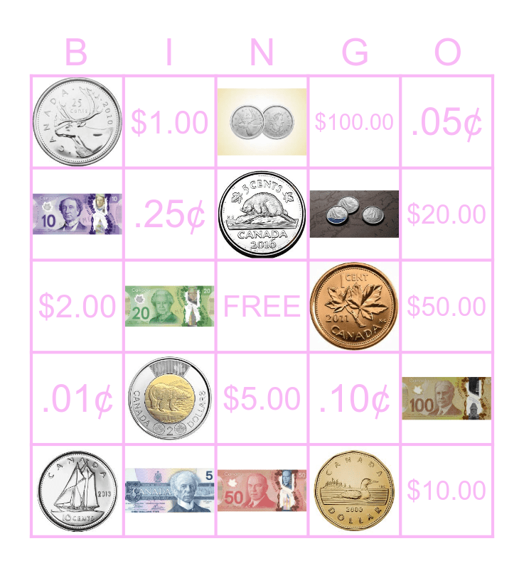 CANADIAN MONEY BINGO Card