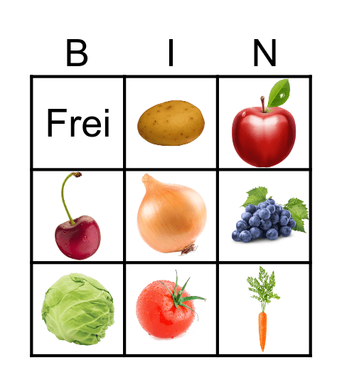 Obst und Gemüse Bingo Card
