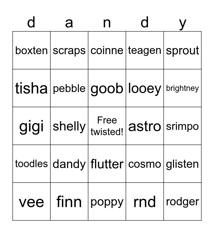 twisted bingo Card