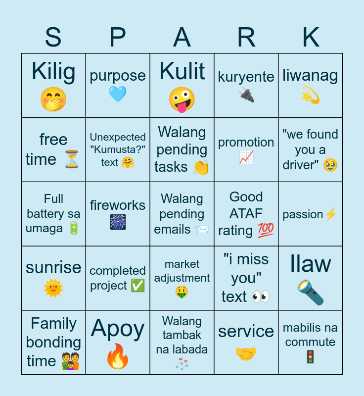 SPARK BARKADA HOUR Bingo Card