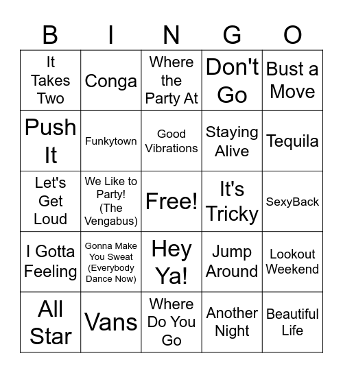 Music Bingo Round 1 Bingo Card