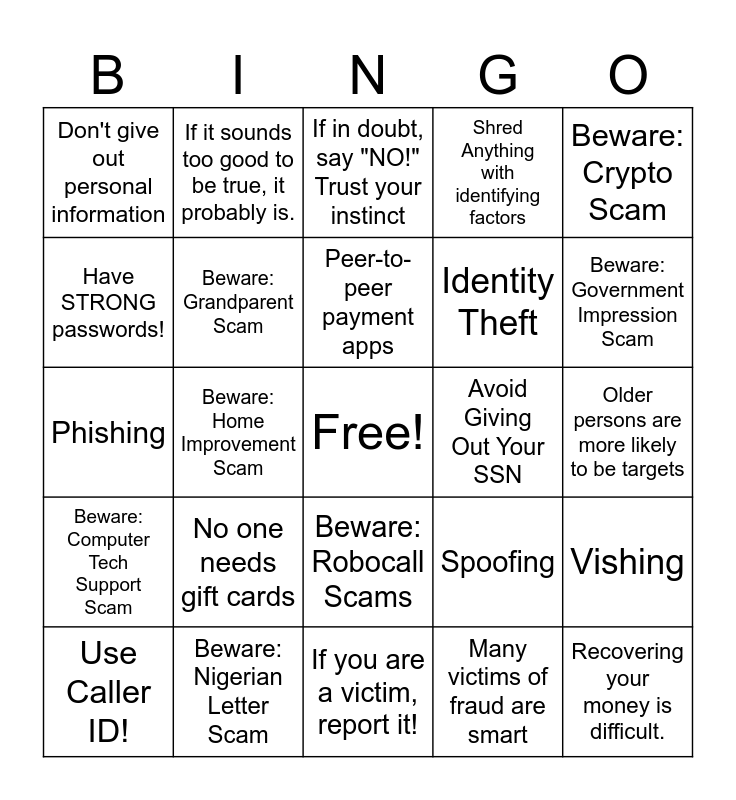 Scam Bingo Card