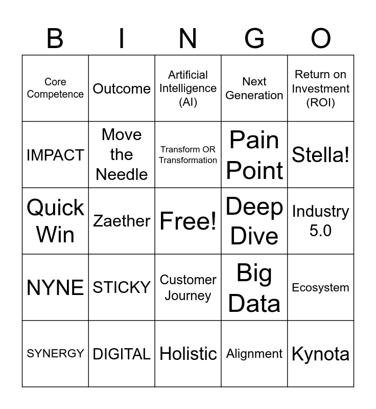 Buzz Word Bingo Card