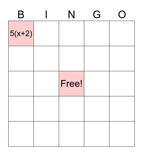 Equivalent Expressions Bingo Card
