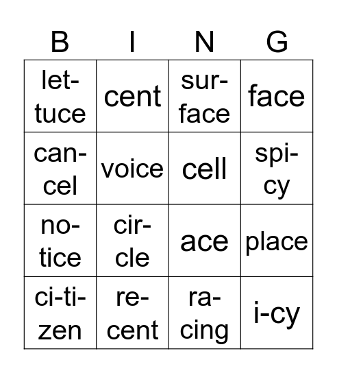 Soft C Bingo Card