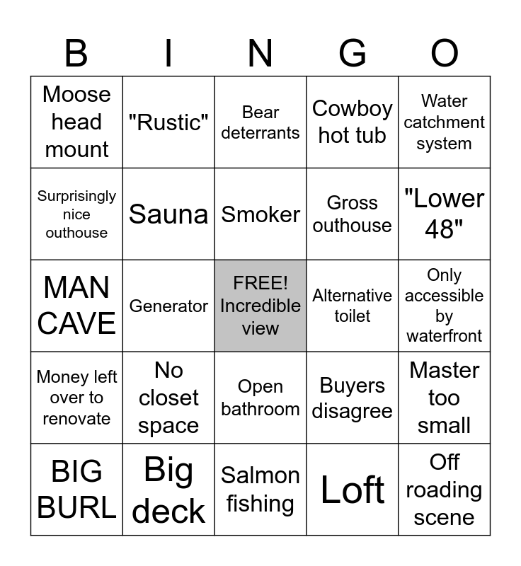 "Buying Alaska" bingo Card