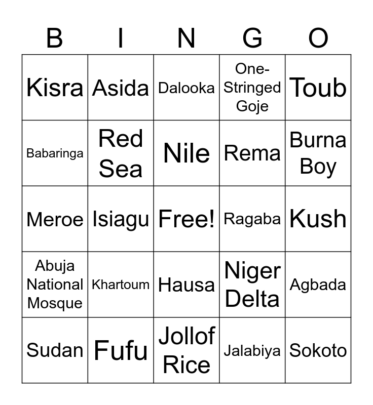 ASU Sudan & Nigeria Bingo! Bingo Card