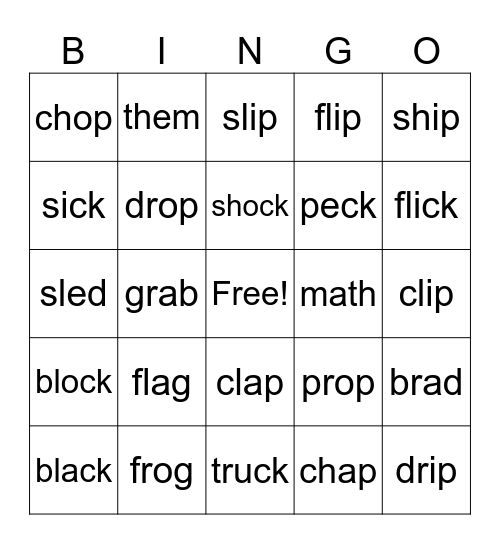 Consonant digraphs/blends Bingo Card