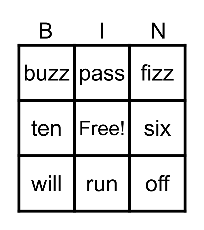 Short Vowel and FLSZ Bingo Card