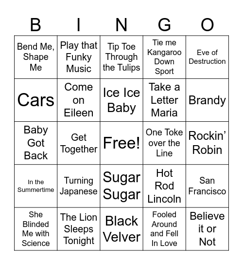 ONE HIT WONDER MUSIC BINGO Card