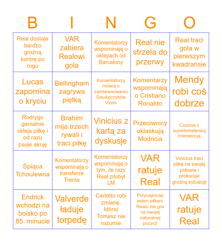Real Madryt live bingo (home) Bingo Card