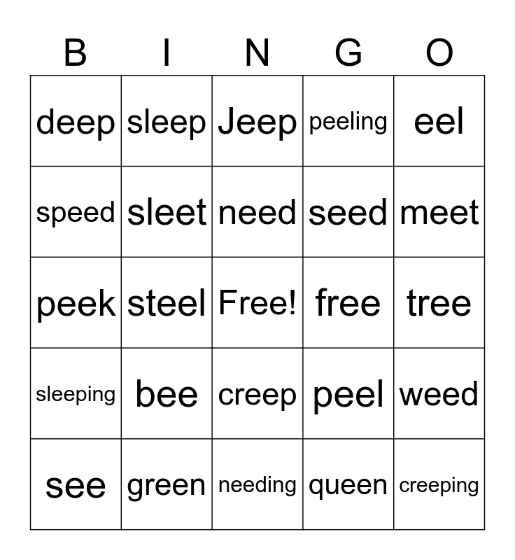 Vowel Pair ee Bingo Card