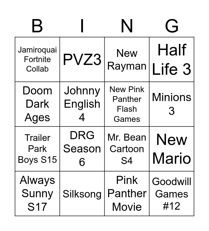 Old Norm Bingo Card