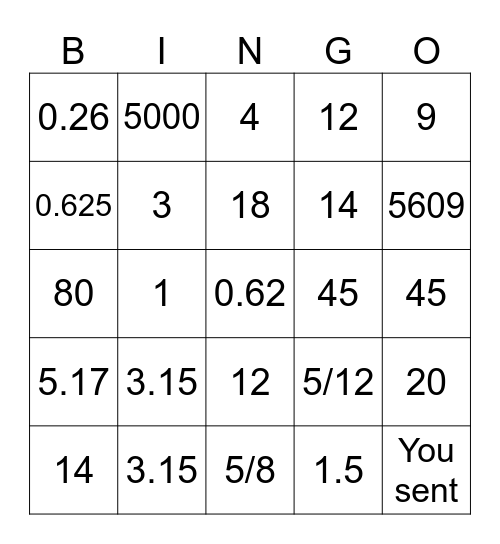Math Bingo Card Math Bingo Card