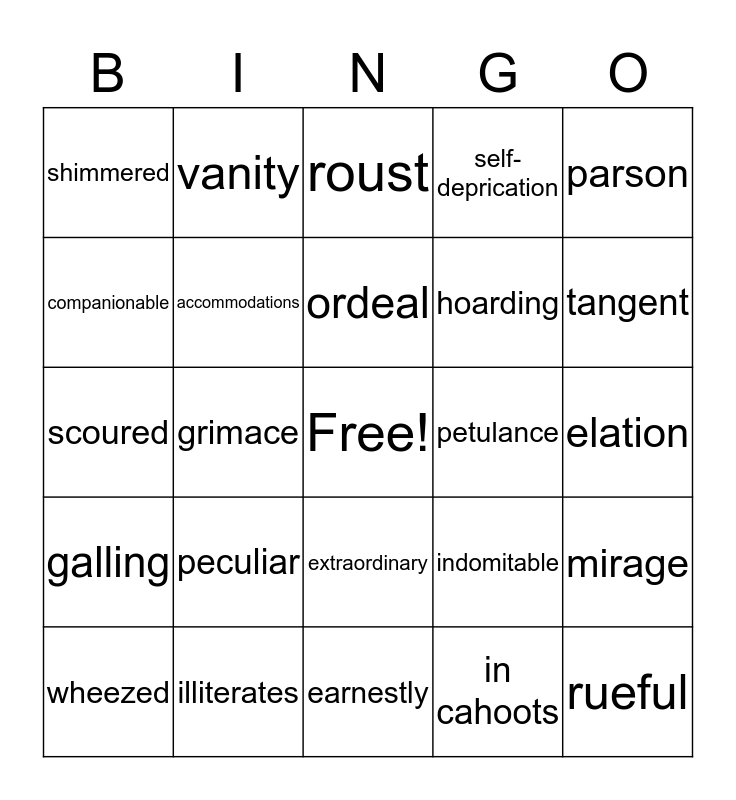 Tuck Everlasting Bingo Card
