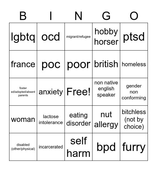 Sad sad life bingo Card