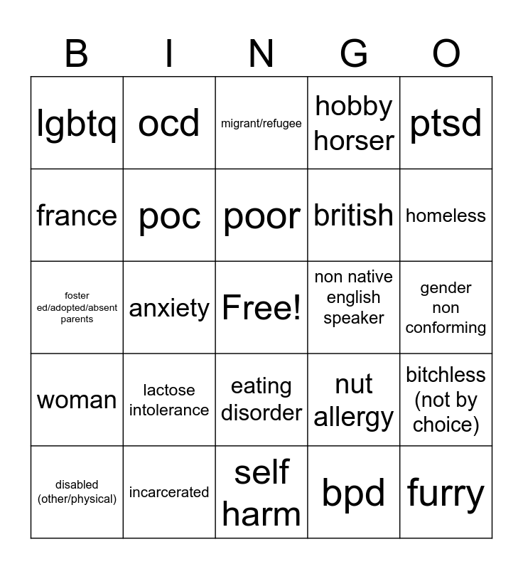 Sad sad life bingo Card