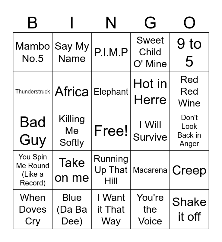 Covers Bingo Card