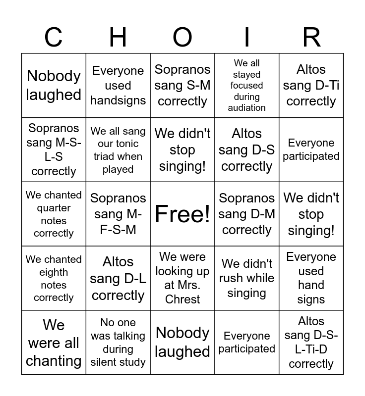 SIGHT READING BINGO Card