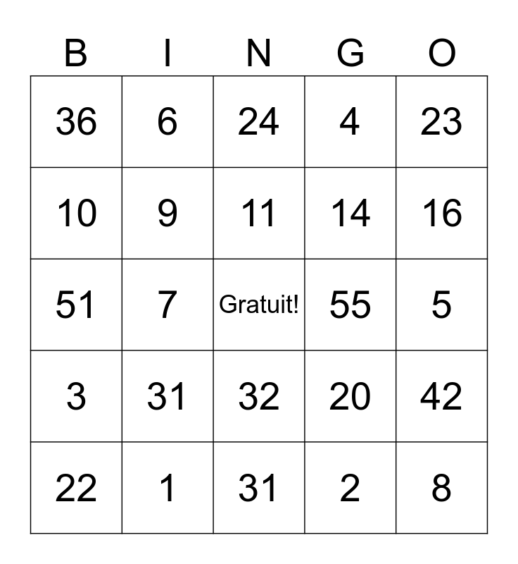 Jailen Louis Bingo Card