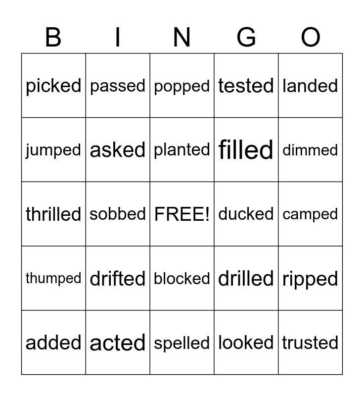 - ed suffix Bingo Card