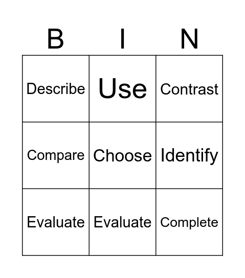Command word bingo Card