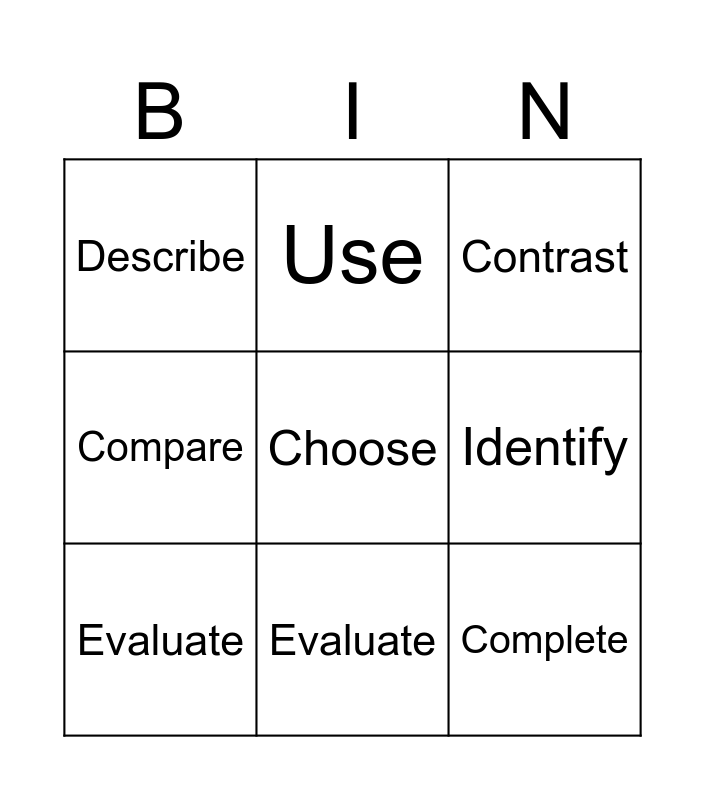 Command word bingo Card