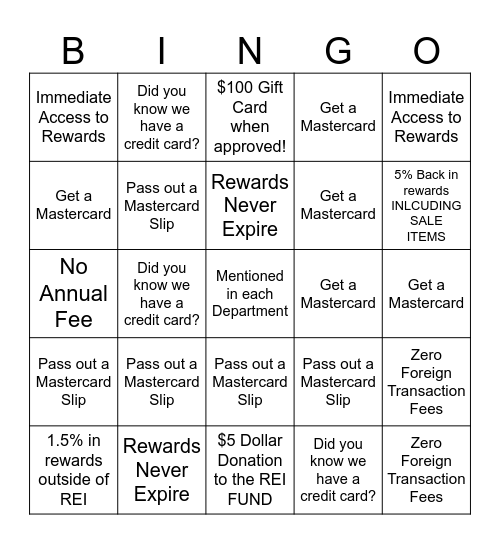 REI MASTERCARD BINGO Card