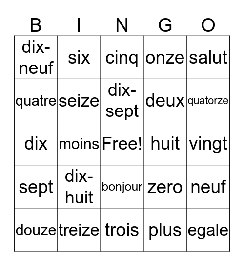 Les chiffres Bingo Card
