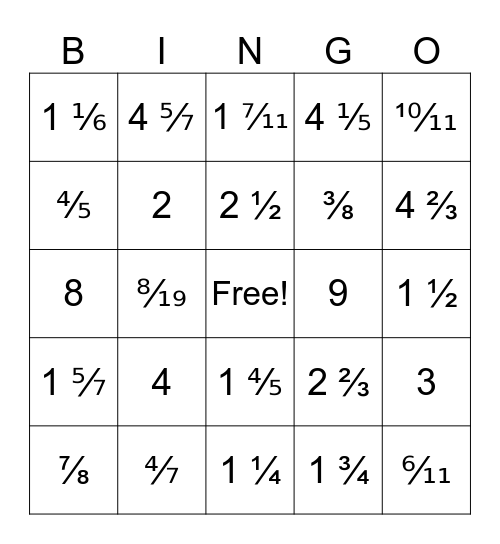 Fraction Multiplication Bingo Card
