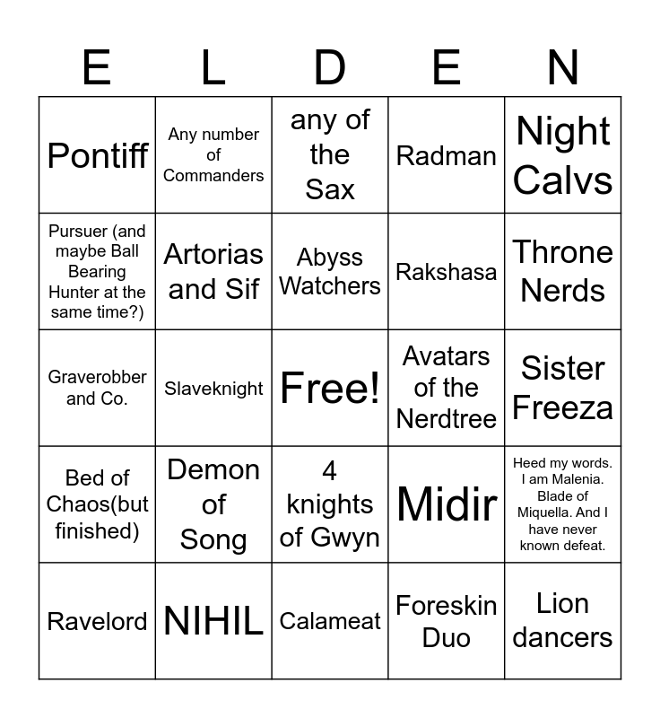 Nightreign Bingo Card