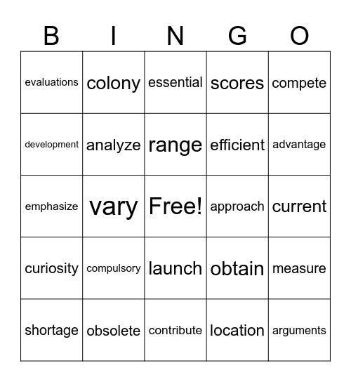 Reading 2 Bingo Card