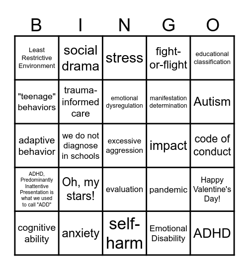 Development, Behavior, & Disabilities Bingo Card