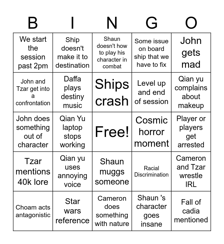 C3 Session 1 bingo Card