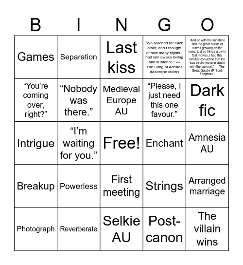 Willow's Bingo Card Bingo Card