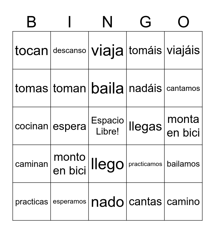 Verbos de familia (-AR) Bingo Card