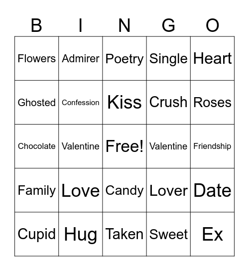 Valentines Day BINGO Card Bingo Card