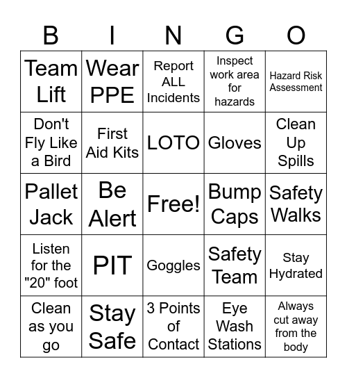Safety Bingo Card