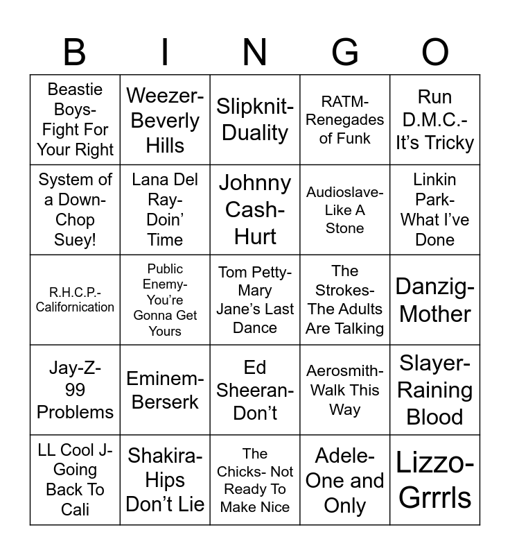 Radio Bingo Rick Rubin Productions Bingo Card