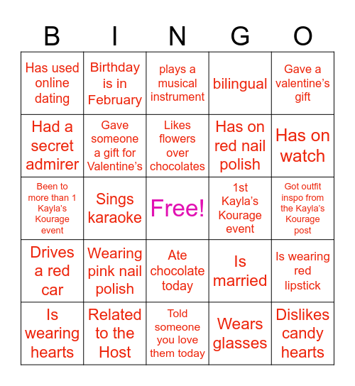 Kayla’s Kourage GALENTINES Bingo Card