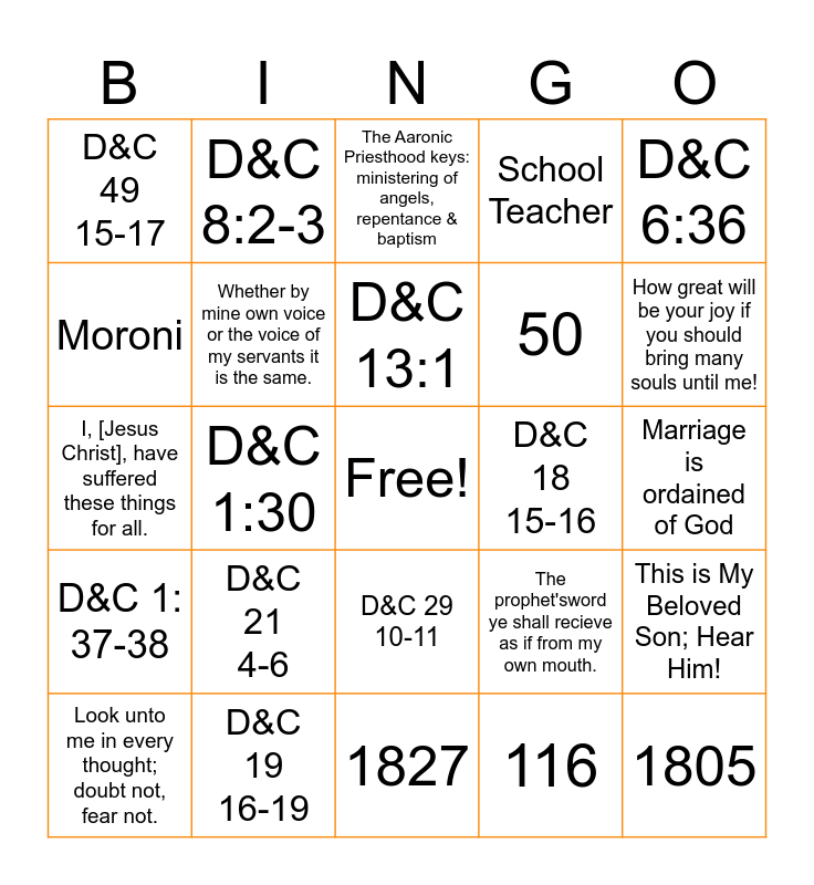 D&C Doctrinal Mastery - Part 1 Bingo Card