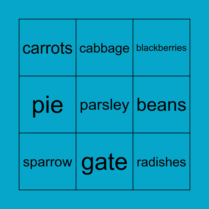 Peter Rabbit Bingo Card