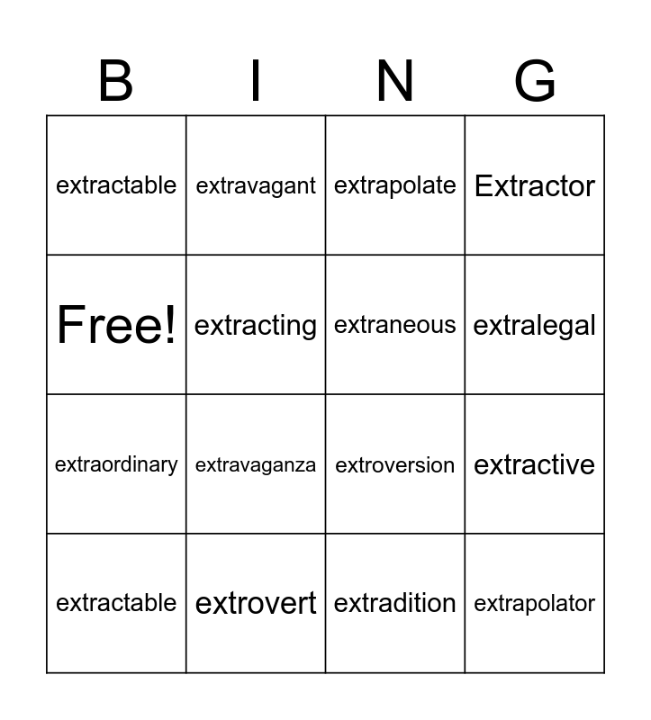 Extro - Extra Bingo Card