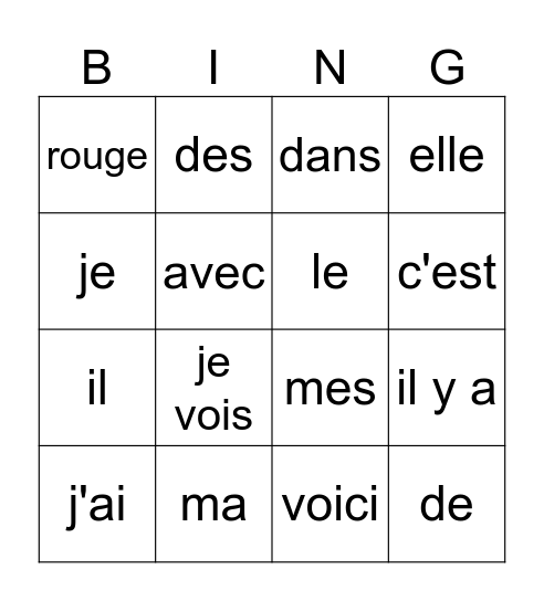 Mots fréquents Bingo Card