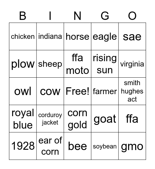 FFA Bingo Card