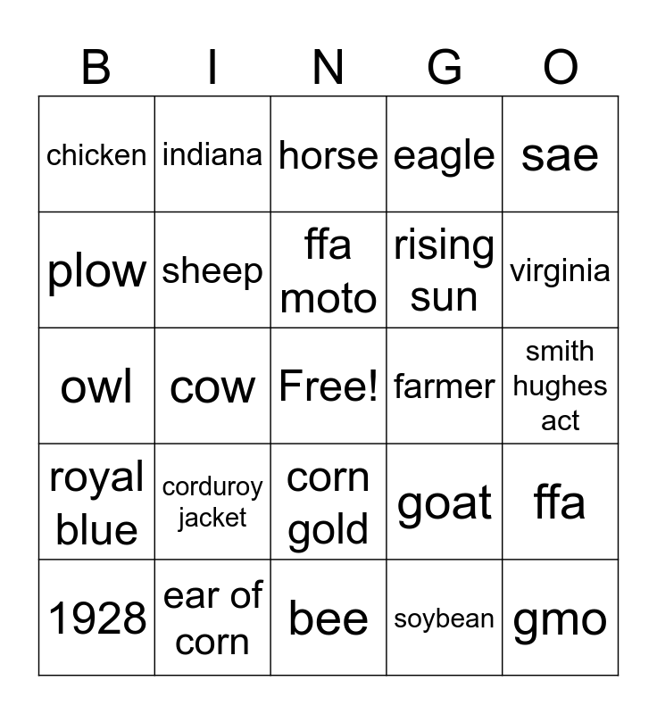 FFA Bingo Card