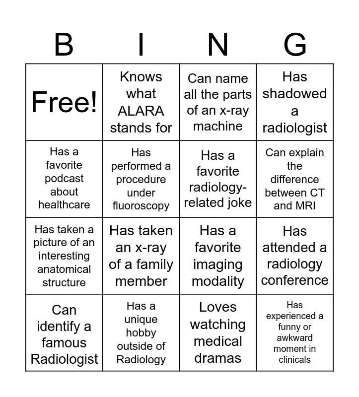 Radiology - PCC Bingo Card