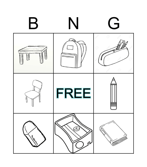 School Objects Bingo Card