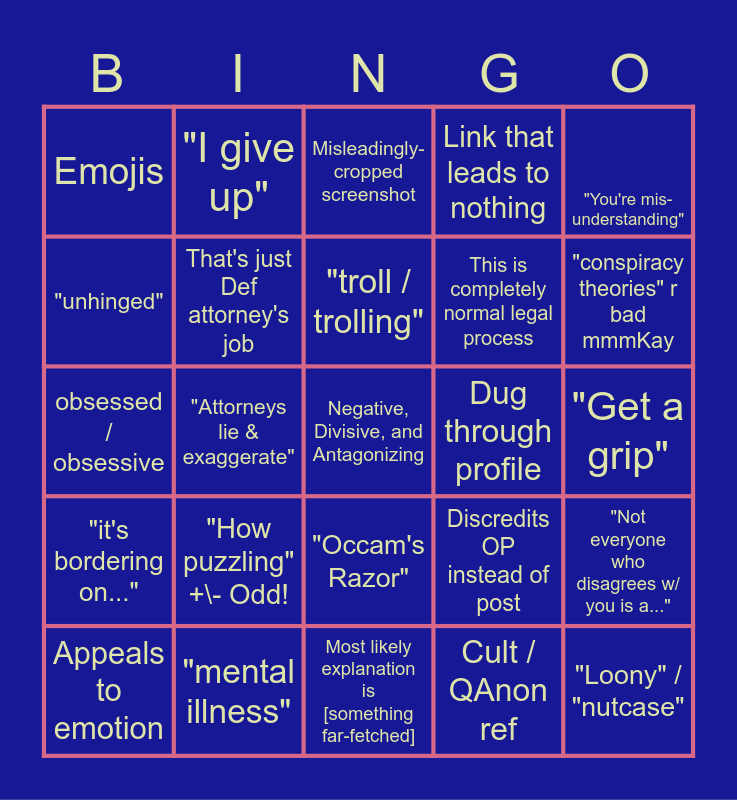 BK Case Disinfo Bingo Card