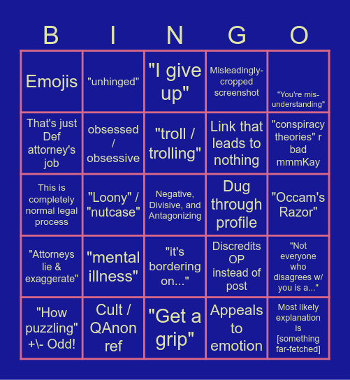 BK Case Disinfo Bingo Card